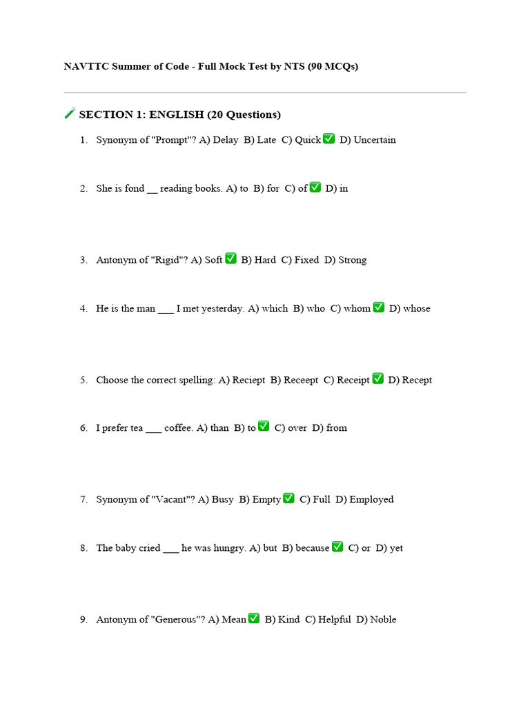NAVTTC Mock Test: 90 MCQs | PDF | Html | Microsoft Excel
