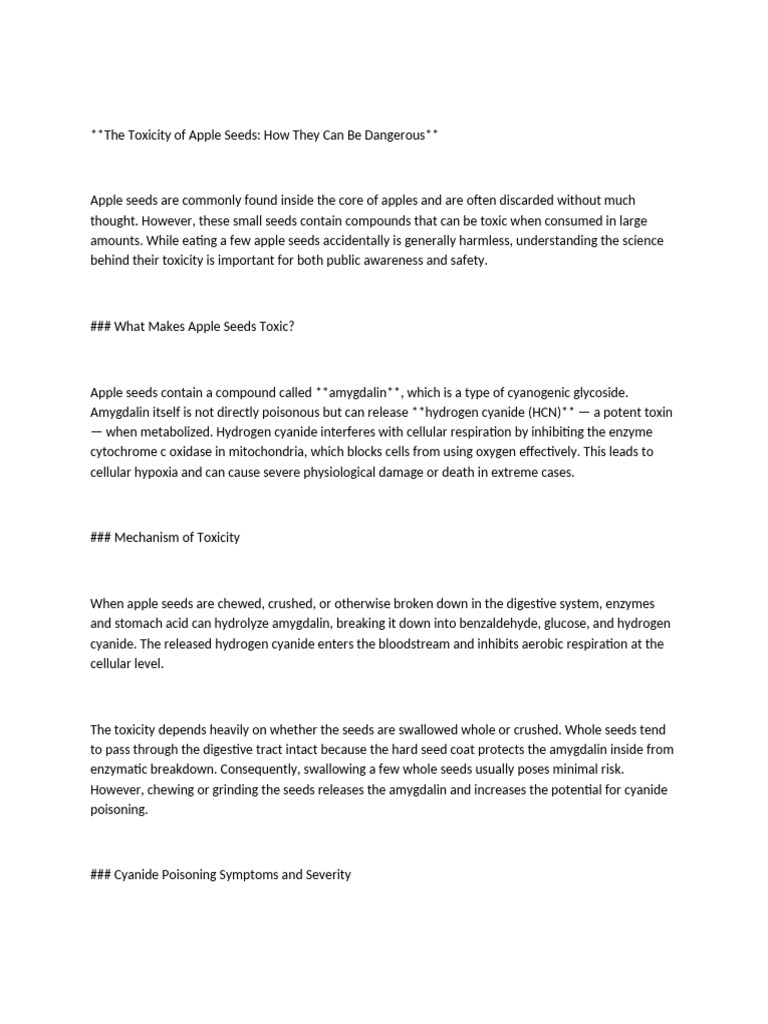 Apple Seeds: Toxicity and Risks | PDF | Cyanide | Seed