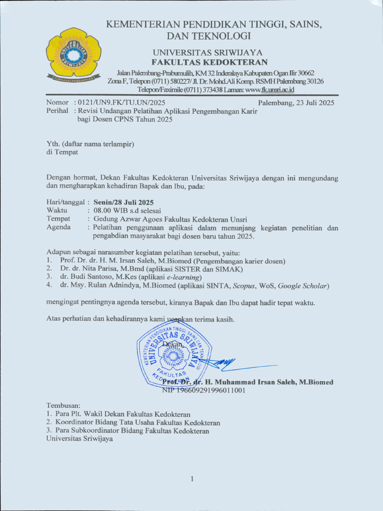 Revisi - Undangan Pelatihan Dosen CPNS Tahun 2025 | PDF