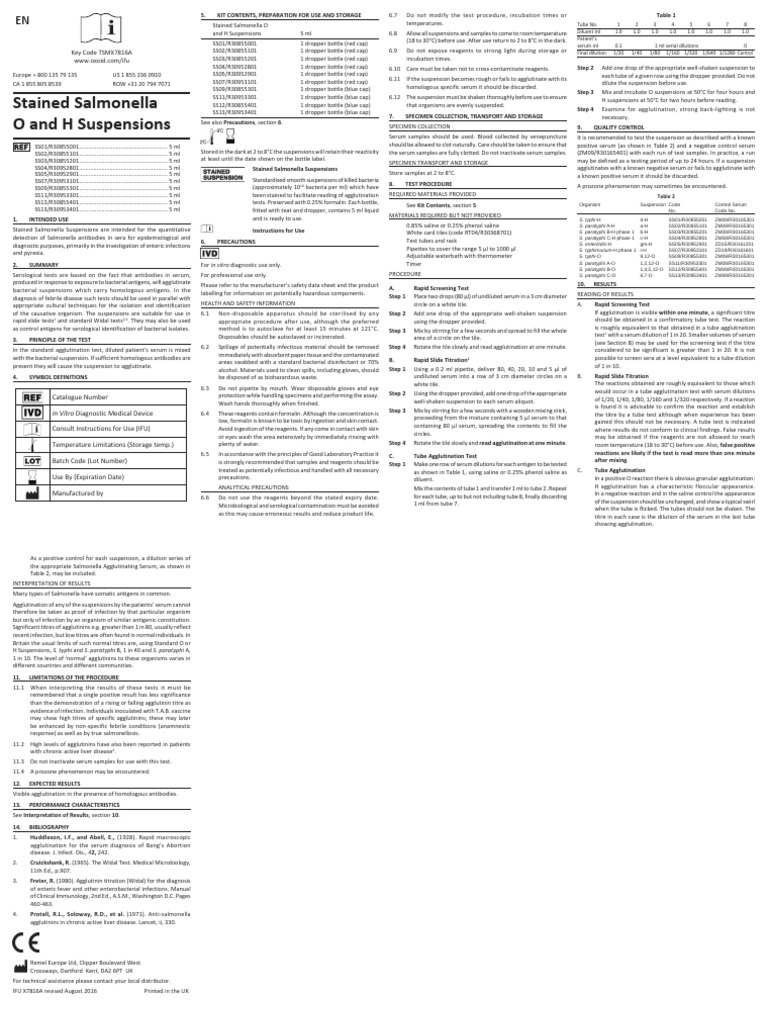 Widal Test Procedure and Kit Contents | PDF | Serology | Infection