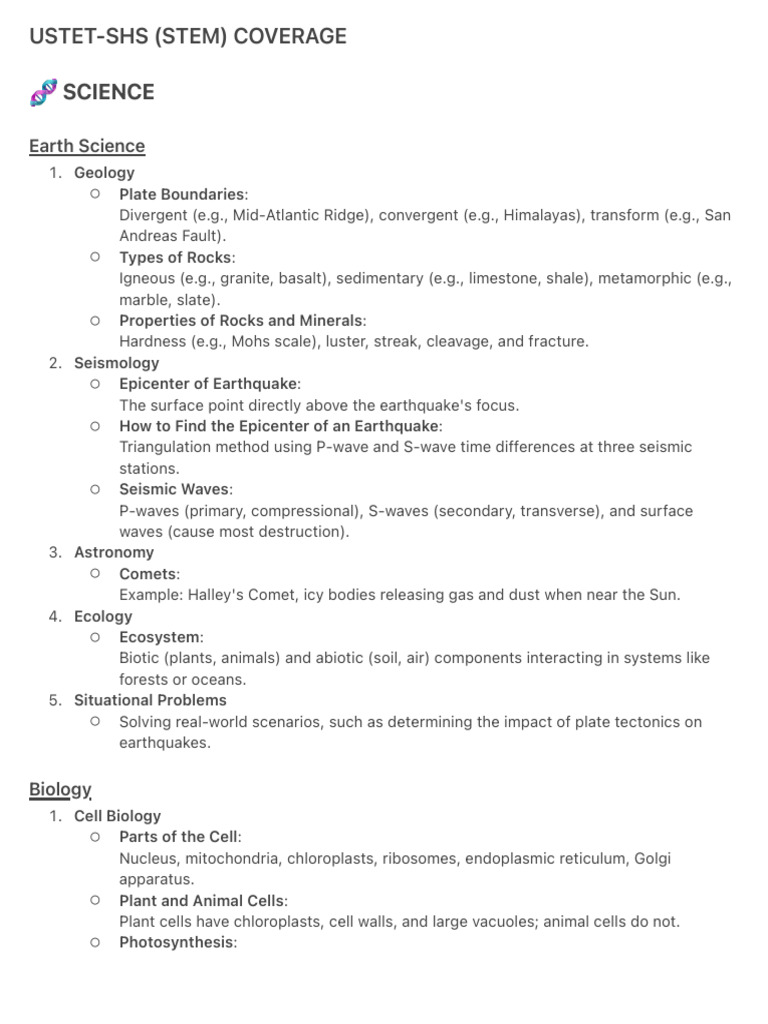 USTET SHS Reviewer: Math & Science Coverage | PDF | Trigonometric ...
