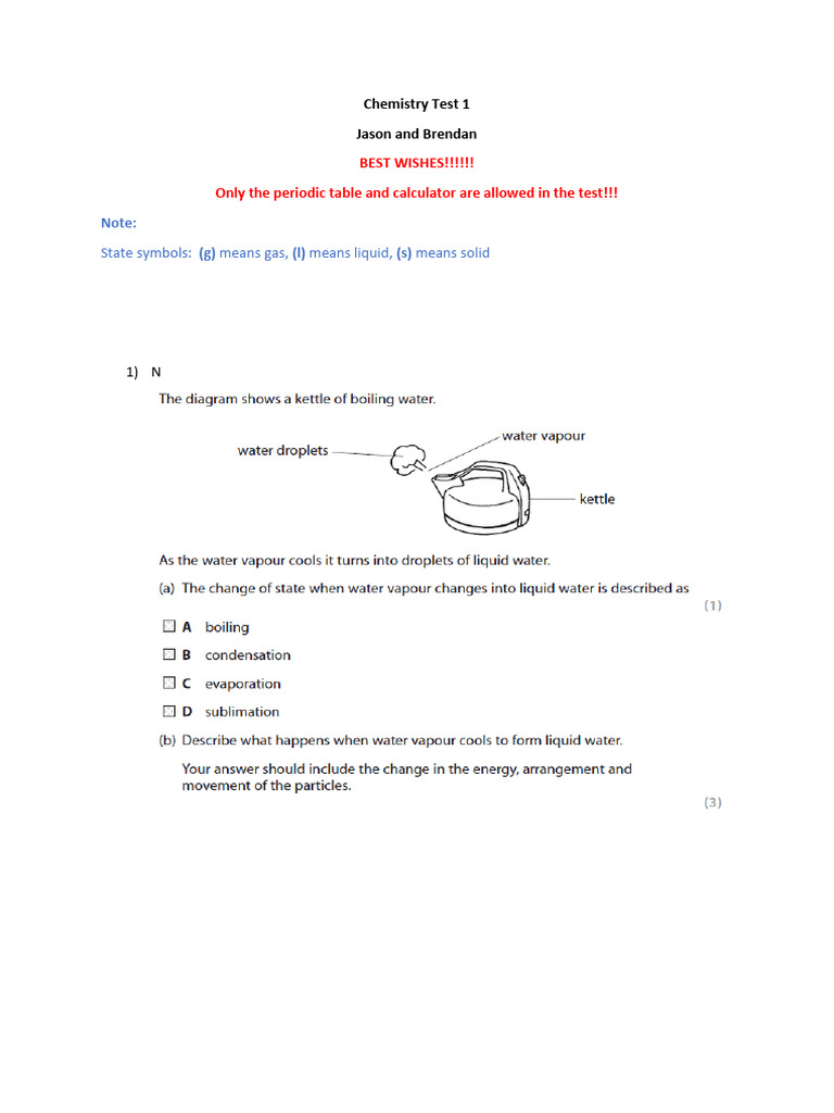 Chemistry Test 1 | PDF