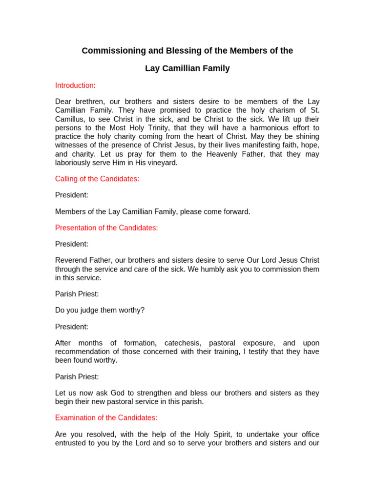 LCF Members Commissioning and Blessing of New Members | PDF | Jesus ...