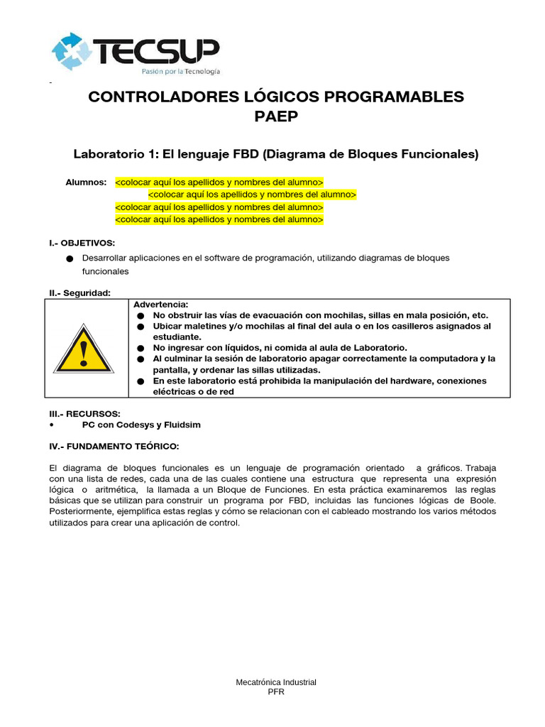 Lab El Lenguaje FBD (Diagrama de Bloques Funcionales) | PDF | Laboratorios | Lenguaje de ...