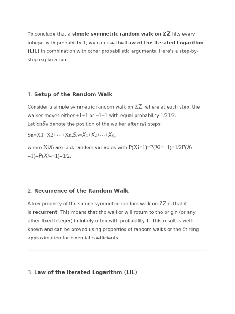 LIL and Simple Random Walk | PDF | Random Variable | Number Theory