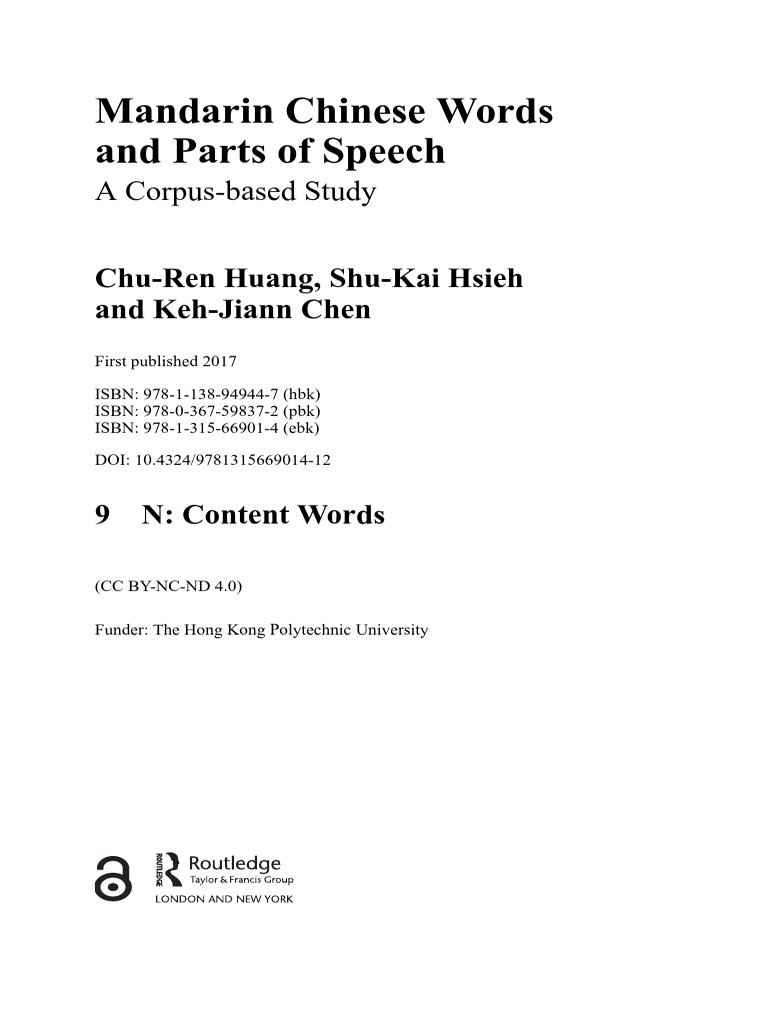 Mandarin Chinese Words and Parts of Speech, Chu-Ren Huang, Shu-Kai ...