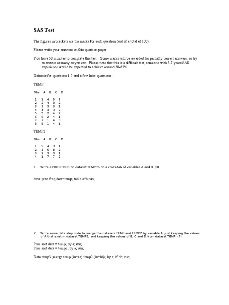 SAS Test | PDF | Sas (Software) | C (Programming Language)