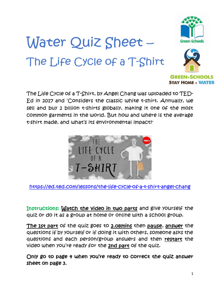 Quiz Sheet For The Life Cycle of A T Shirt | PDF | Cotton | T Shirt