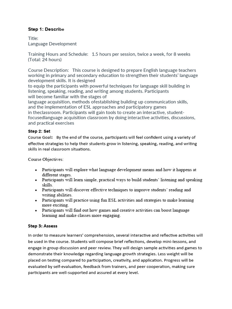 Nabila Mahamid - Training Course Outline | PDF | English As A Second Or Foreign Language | Fluency