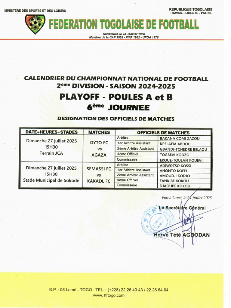 Designation Officiels 6ème Journee Playoff d2 2024-2025 | PDF