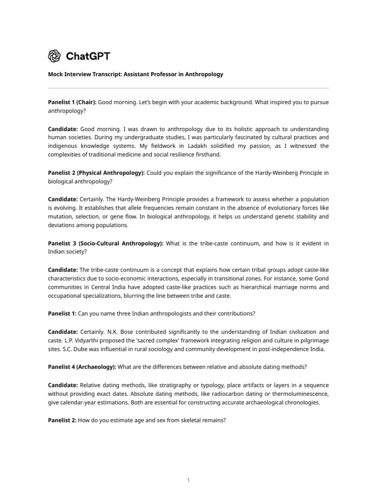 Anthropology Mock Interview | PDF | Anthropology | Evolution