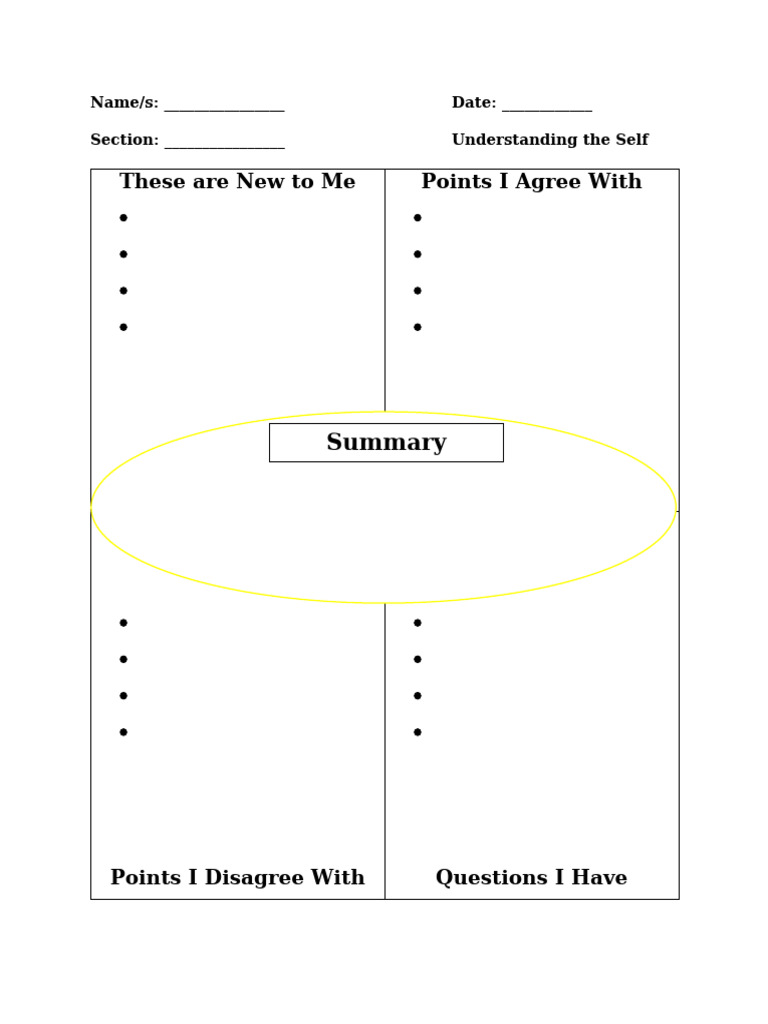 Self-Reflection Worksheet Template | PDF
