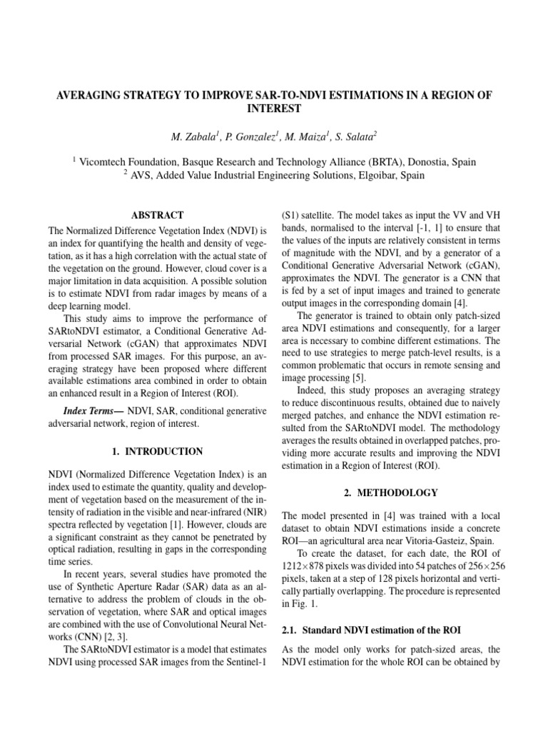 Averaging Strategy To Improve Sar-To-Ndvi Estimations in A Region of ...