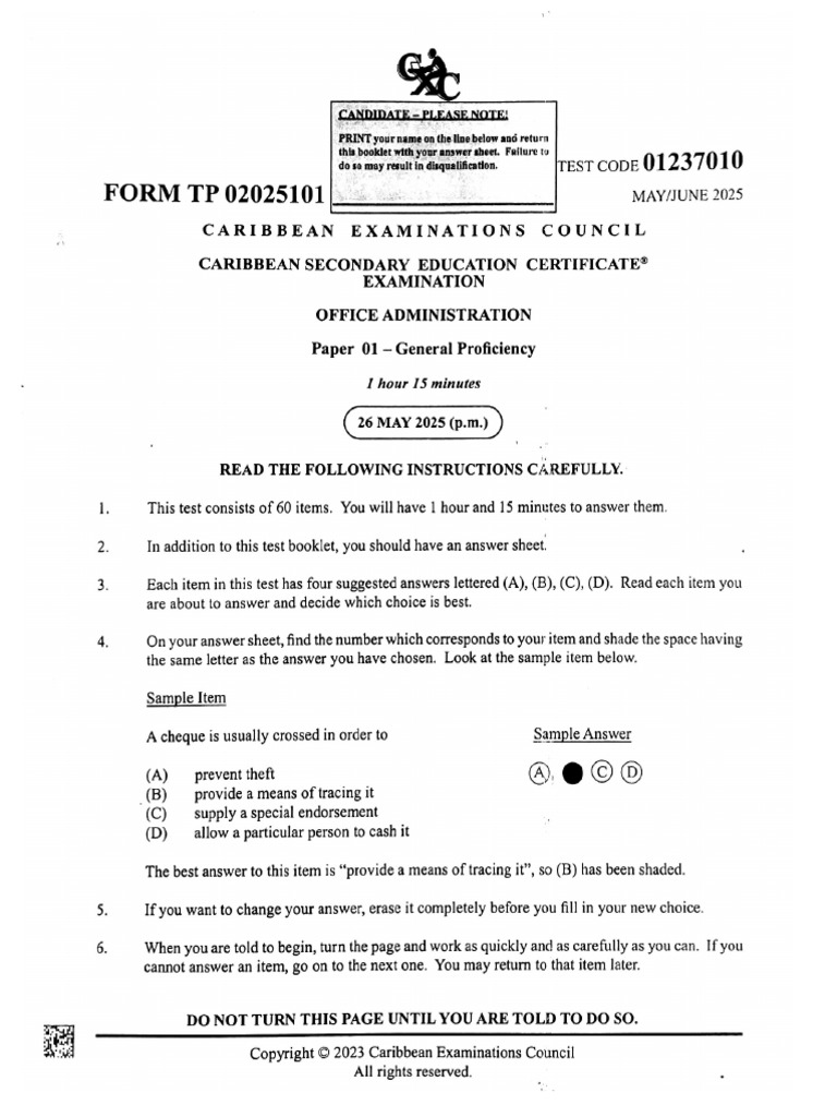 CSEC Office Administration June 2025 P1 | PDF