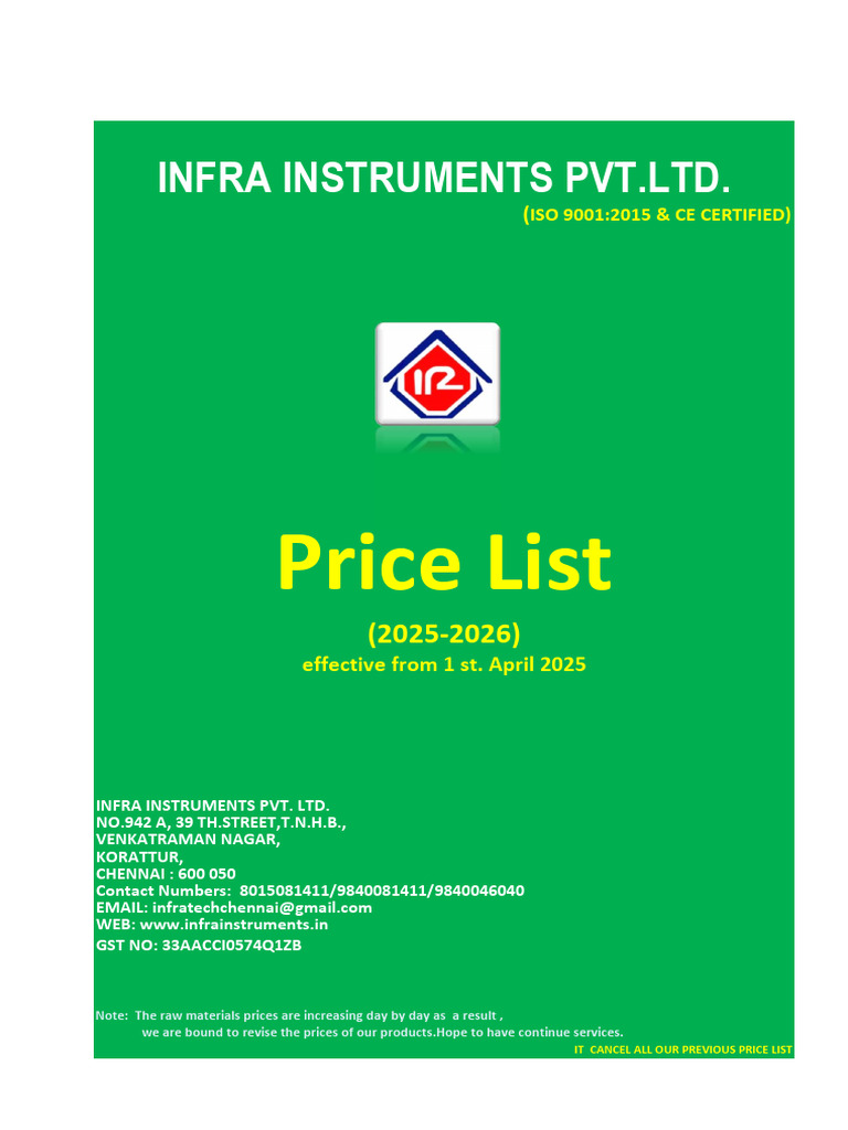 Infra Instruments Price List 2025-26 | PDF | Ultraviolet–Visible ...