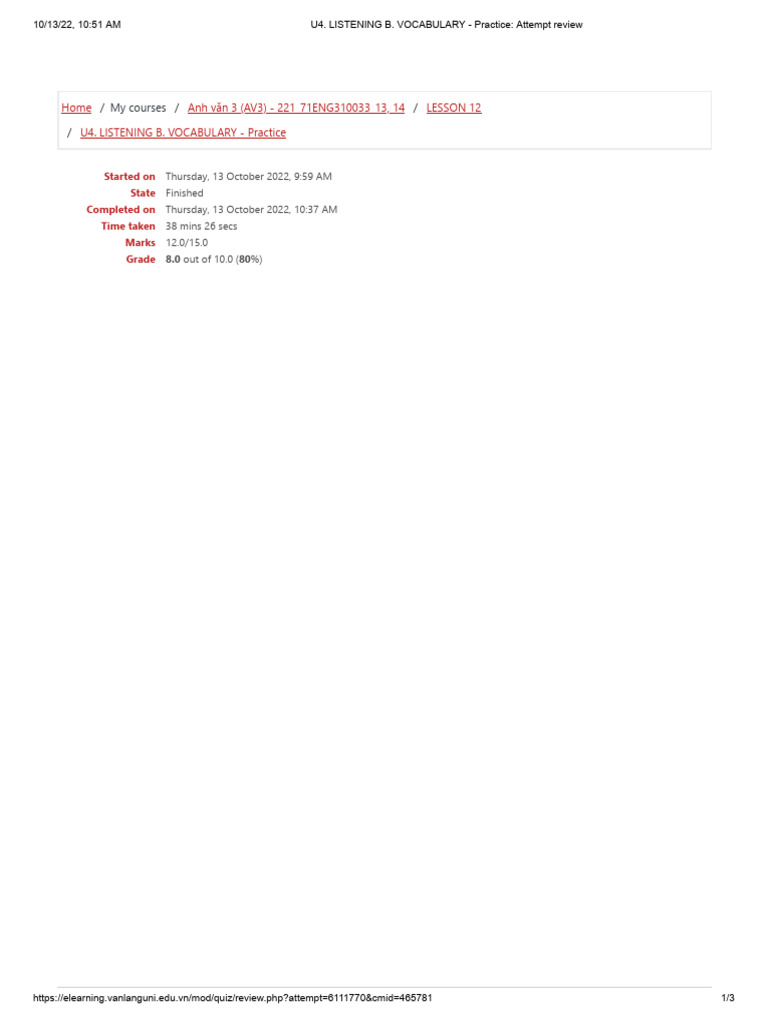 U4. Listening B. Vocabulary - Practice - Attempt Review | PDF ...