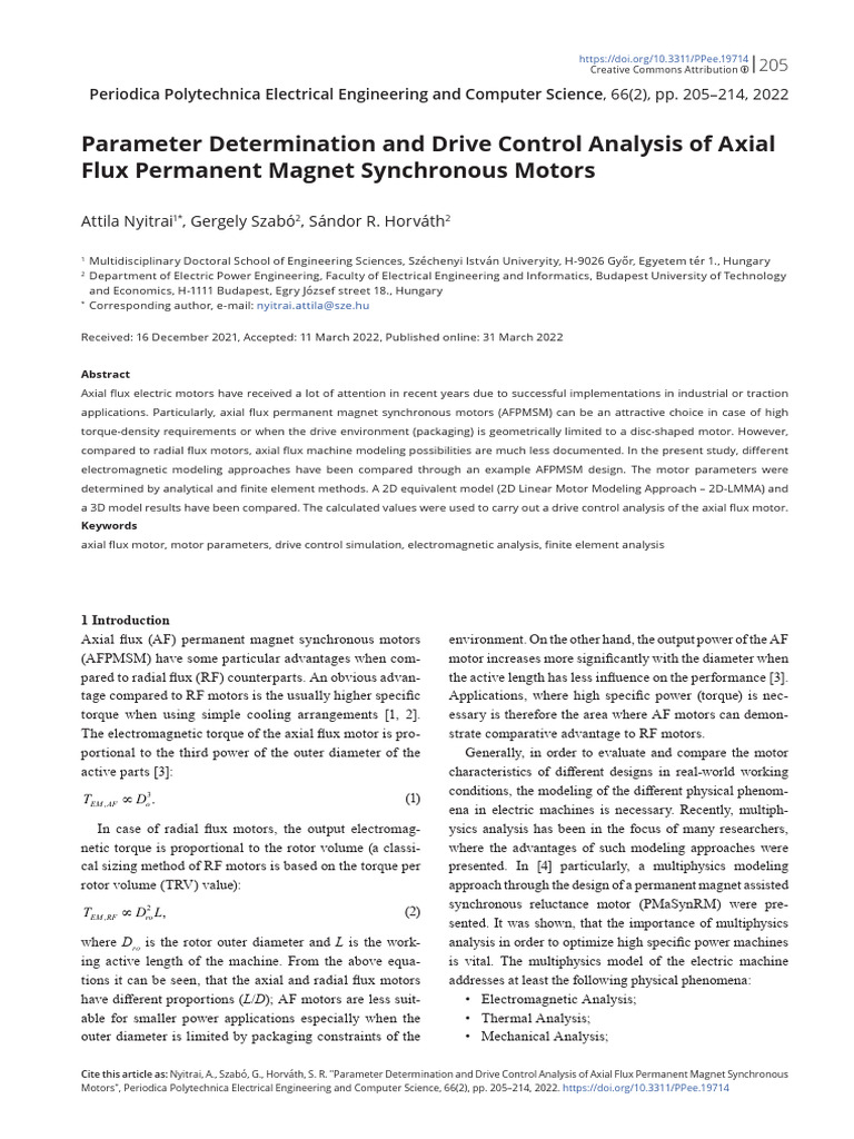 Axial Flux Motor Parameter Analysis | PDF | Electric Motor | Finite ...