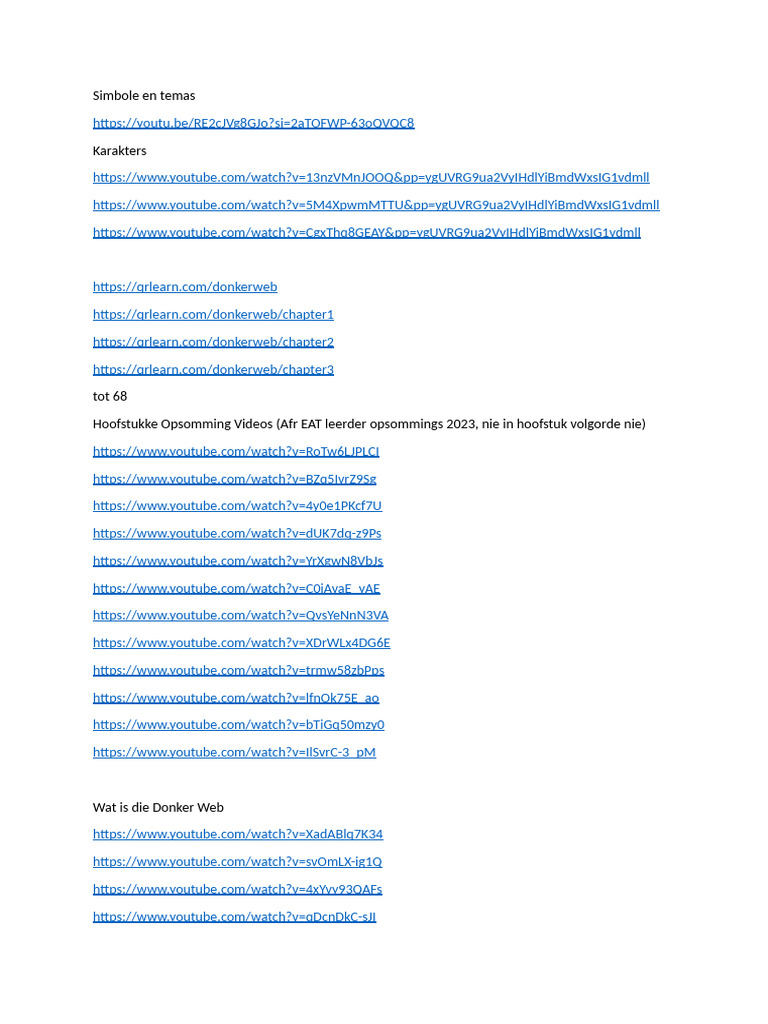 Donker Web: Video Resources Summary | PDF
