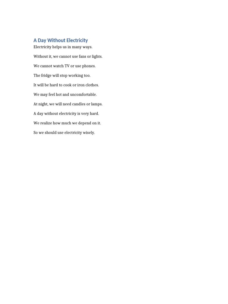 A Day Without Electricity | PDF