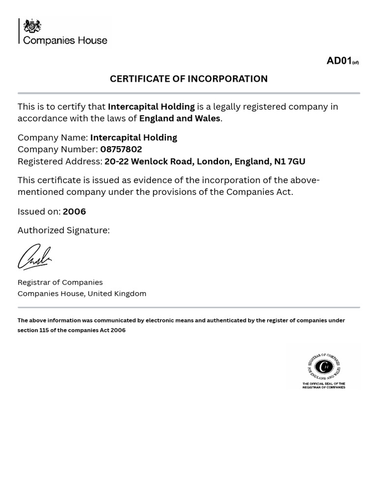 Certificate of Incorporation | PDF