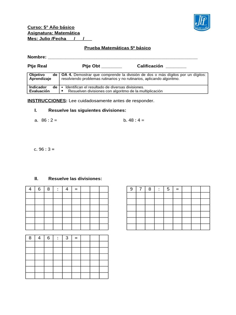 Pruebas de Matemáticas 5° y 6° Básico | PDF | Matemáticas | Aritmética