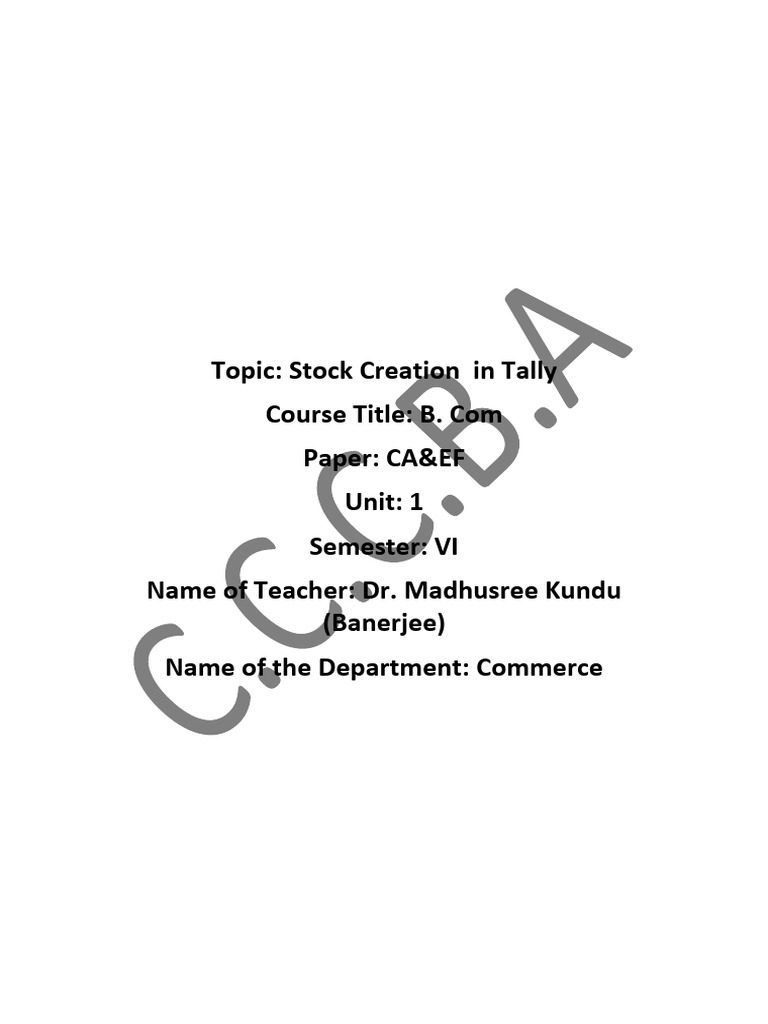 4 - Stock Items in Tally MKB | PDF