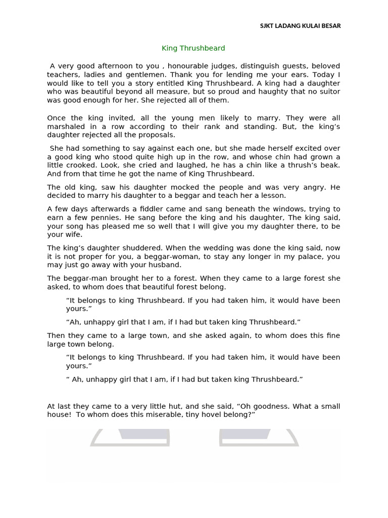 King Thrushbeard | PDF | Folklore | Fairy Tales