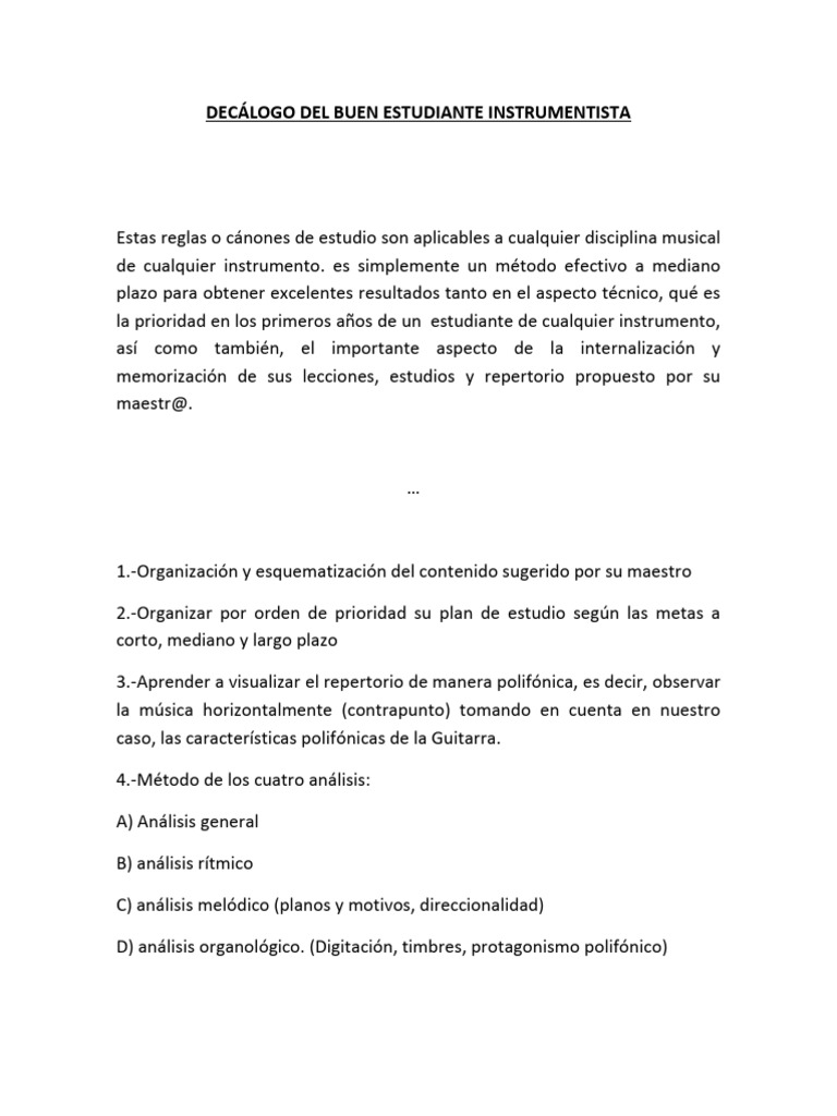 Decálogo para Estudiantes de Instrumento | PDF | Teoría musical ...