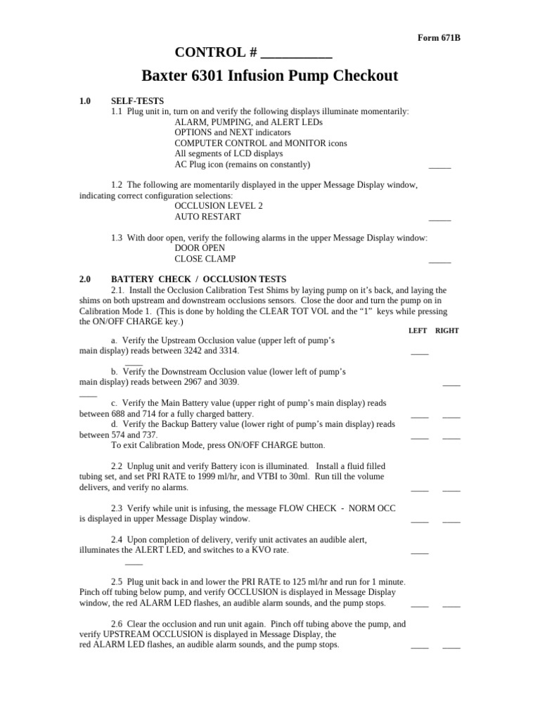 Baxter 6301 Infusion Pump Checkout Guide | PDF | Syringe | Equipment