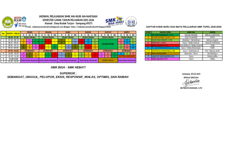 Jadwal Pelajaran SMK An-Nur 2025-2026 | PDF