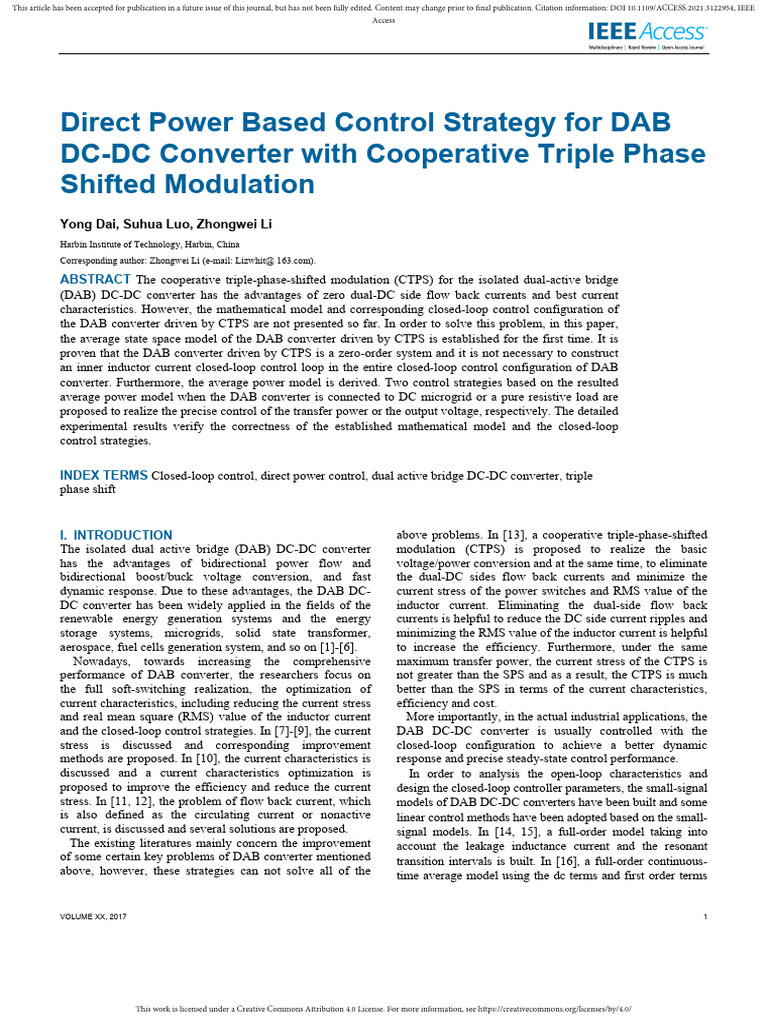 Direct Power Based Control Strategy For DAB DC-DC | PDF | Electrical ...