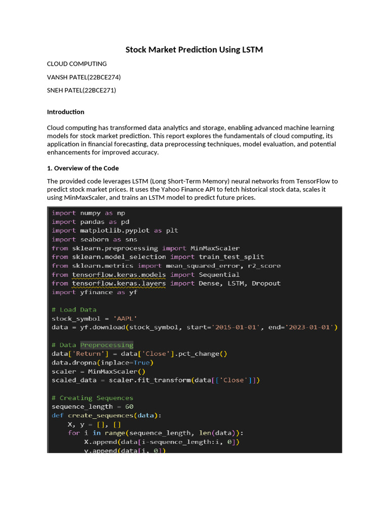LSTM Stock Market Prediction Guide | PDF | Mean Squared Error | Machine ...