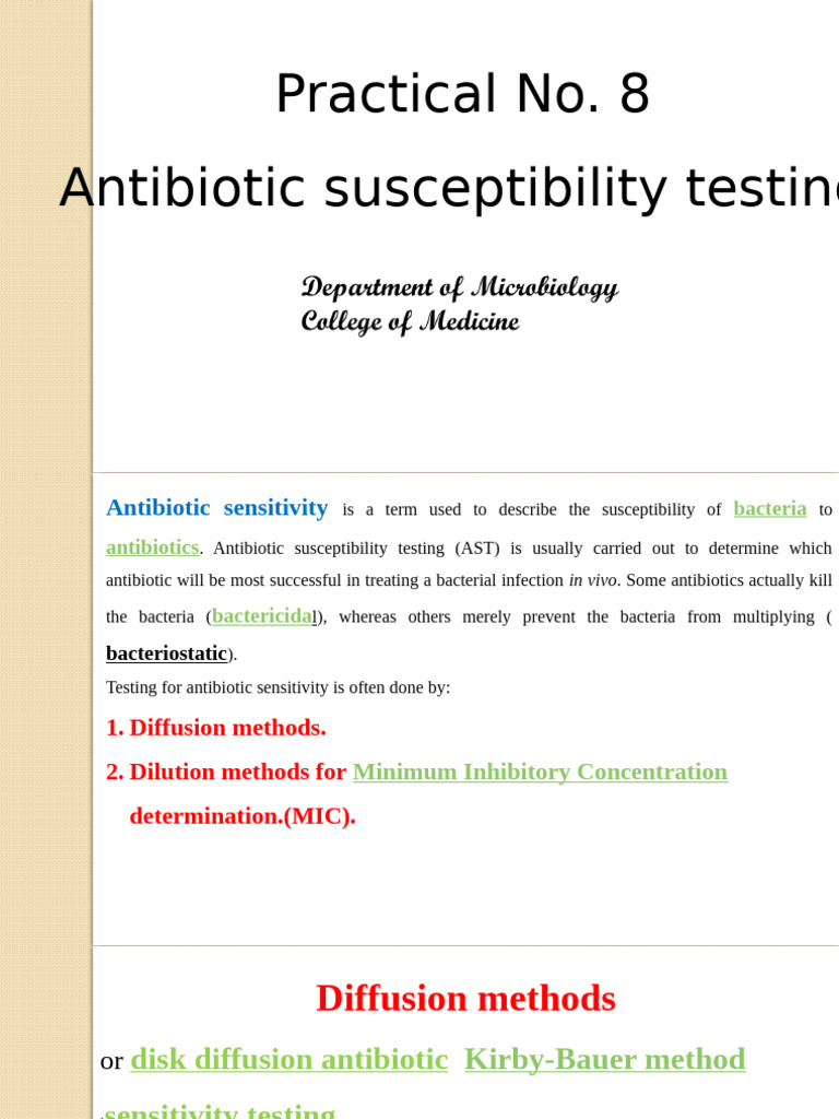 Practical No. 8 Antibiotic Susceptibility Testing | PDF | Antibiotics ...
