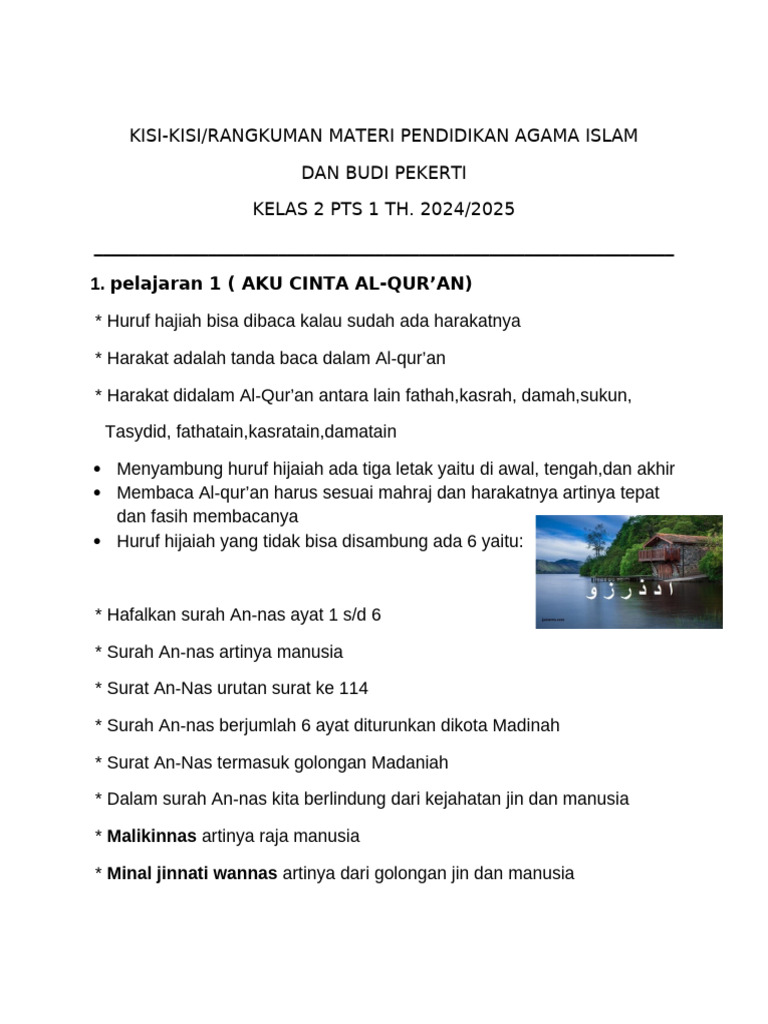 Kisi-kisi Pendais Kelas 2 Pts1 2024-2025 | PDF