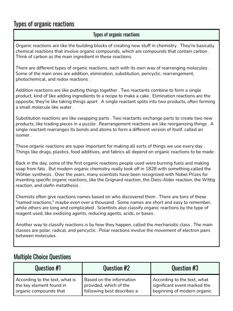 Types of Organic Reactions | PDF | Chemical Reactions | Organic Chemistry