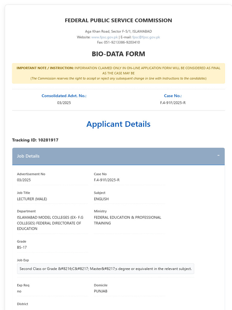 Lecturer Position Application Details | PDF