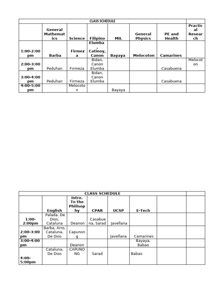 Class Schedule | PDF