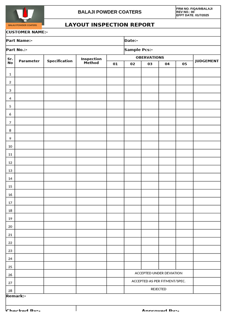 F.qa.09 Layout Inspection Reports | PDF