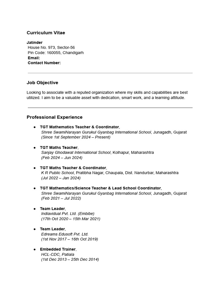 Jatinder Curriculum Vitae | PDF | Learning