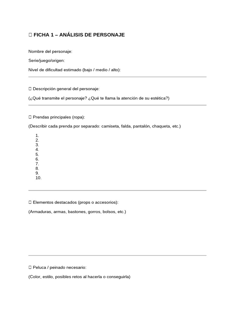 Análisis de Personaje para Cosplay | PDF