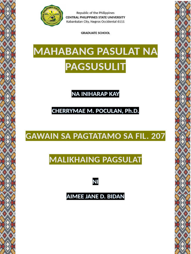 Bidan, Aimee Jane D. - Gawain Sa Pagtatamo Sa Fil 207 | PDF
