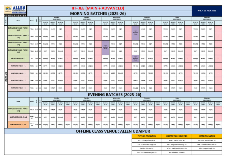 Iit Jee Batch Time Table 21 July - 26 July - 2025 26 | PDF