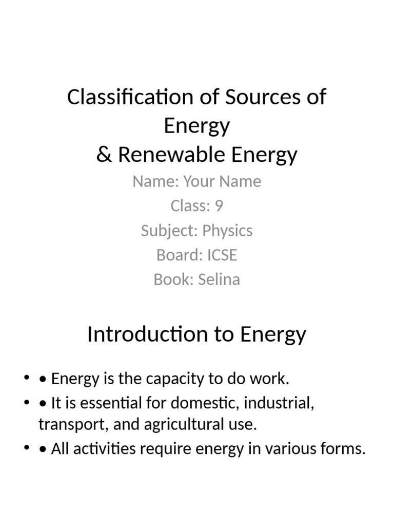 Classification of Energy ICSE | PDF