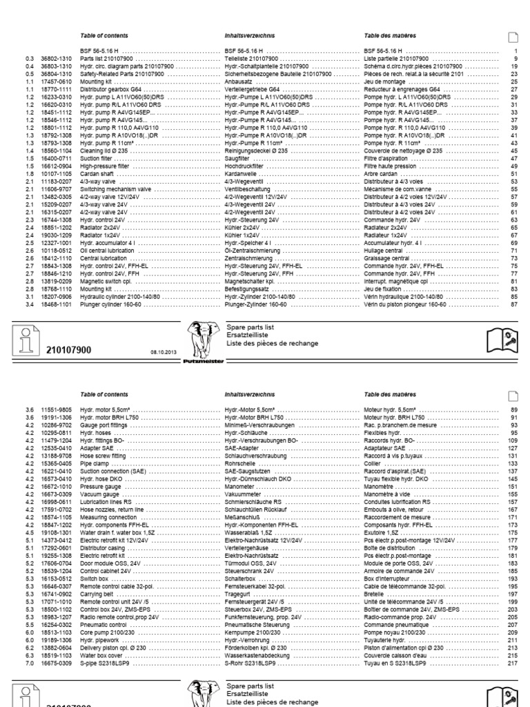 Concrete Pump 56 Putzmeister Spare Parts | PDF | Gas Technologies | Hydraulics