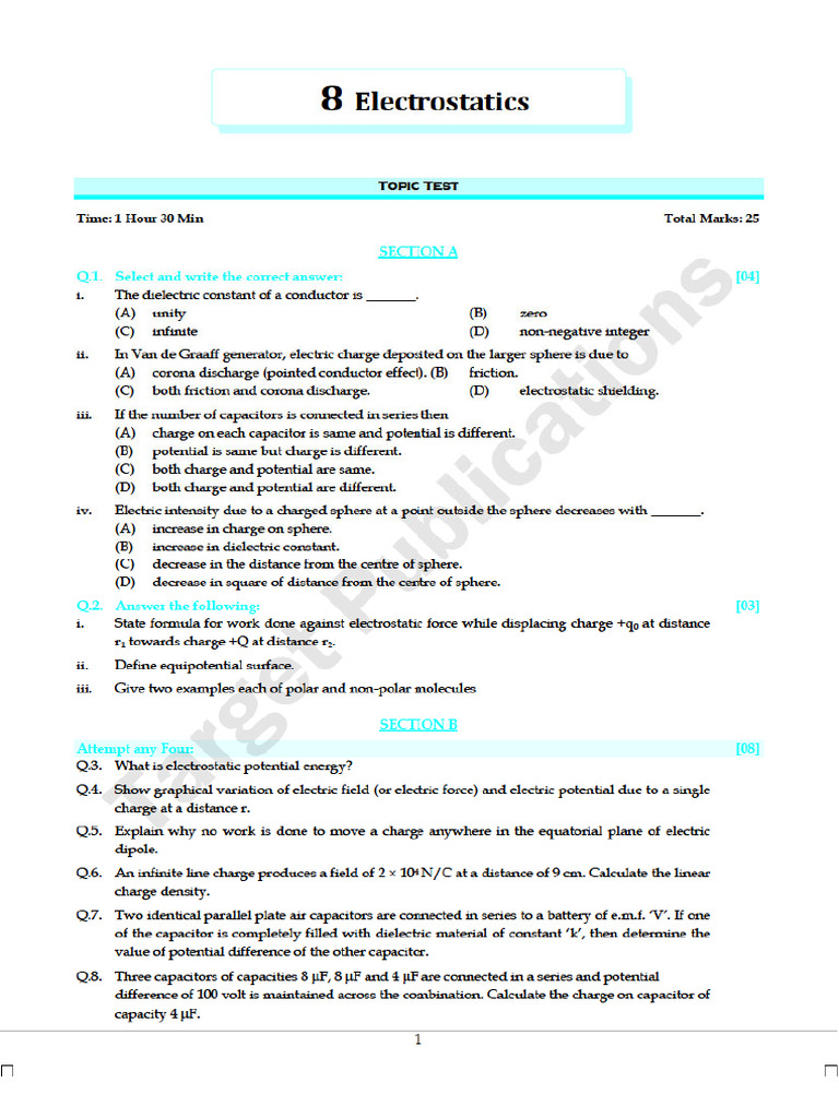 Std. 12th Perfect - Physics Vol. II - Topic Test of The Chapter ...