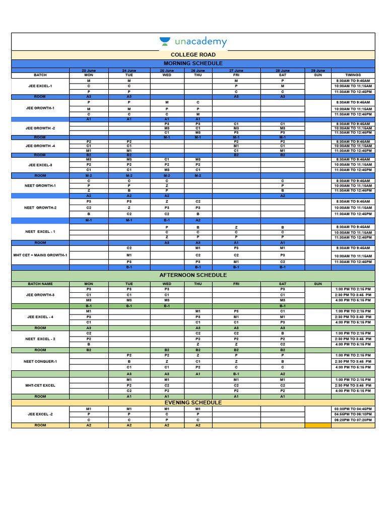 Ua Weekly Schedule 23 June To 29 June | PDF