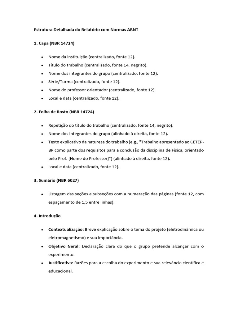 Estrutura Detalhada Do Relatório Com Normas ABNT | PDF | Citação