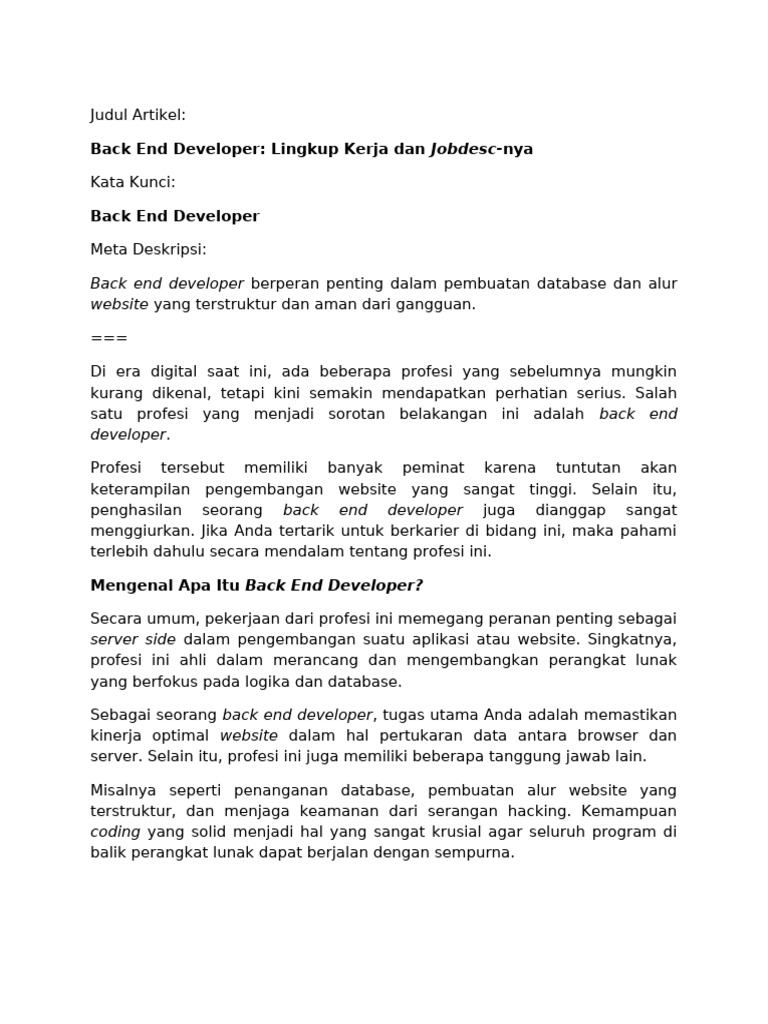 Back End Developer | PDF