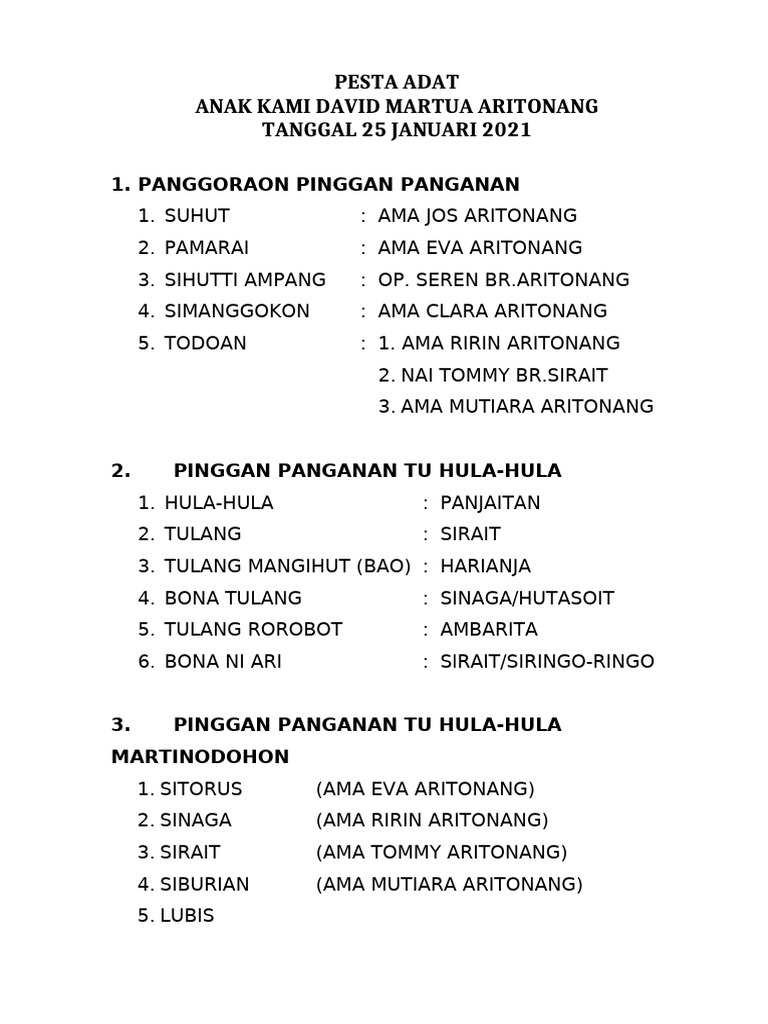 Pesta Adat David Martua Aritonang | PDF