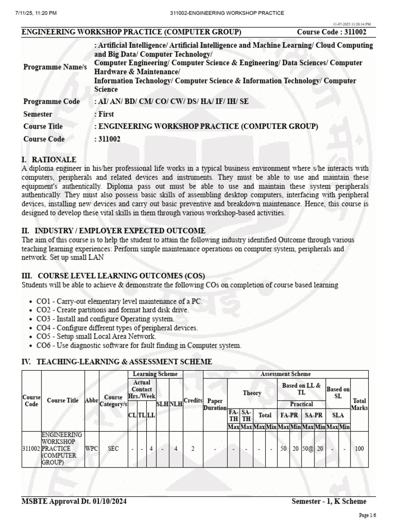 311002-Engineering Workshop Practice | PDF | Personal Computers | Computer Network